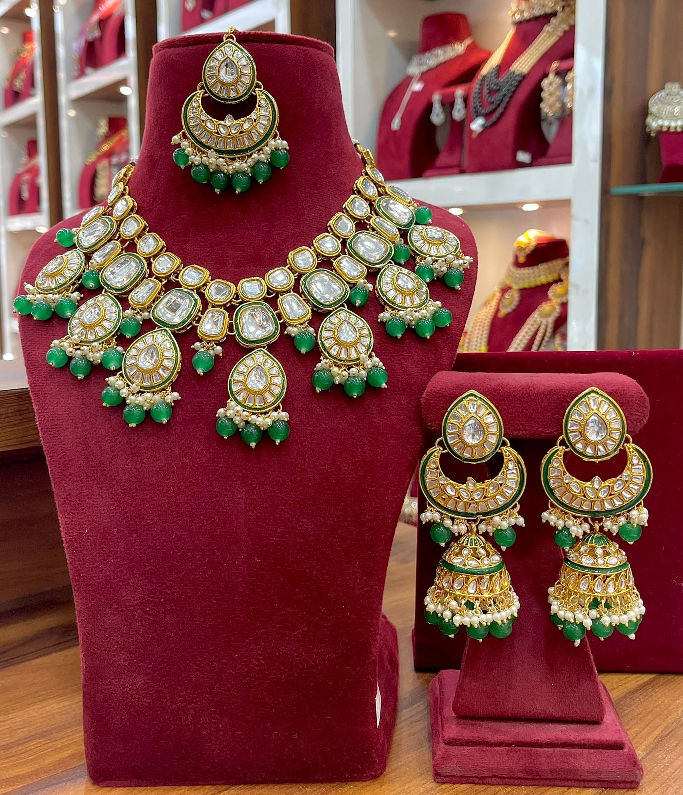 Prima Necklace set by Navrang (Green) – Navrang Jewels and creation